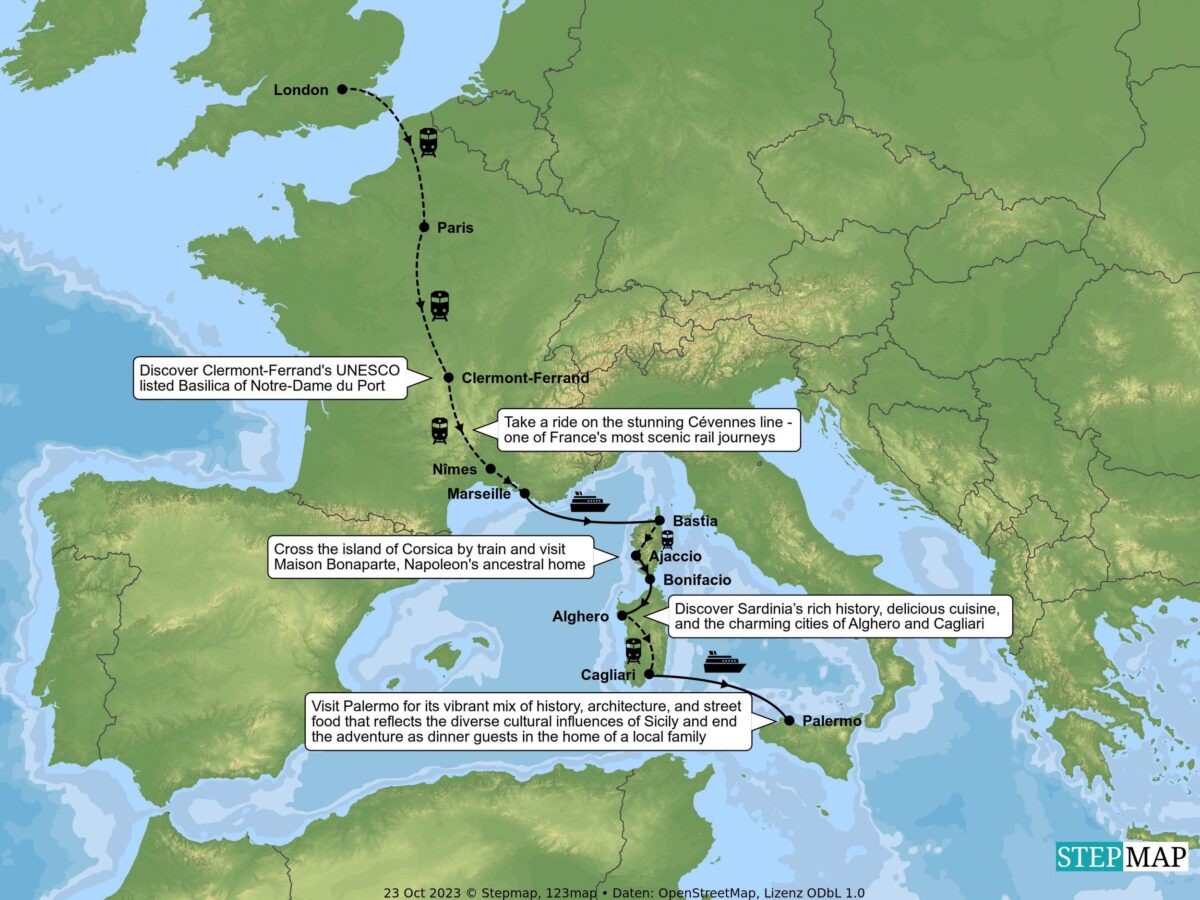 London to Corsica, Sardinia and Sicily Rail and Sea Adventure